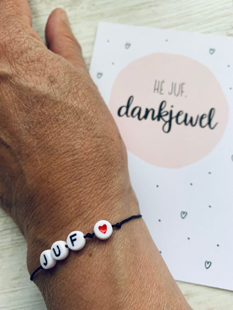 Ansichtkaart Hé juf dankjewel! met armbandje - Meer dan een lintje